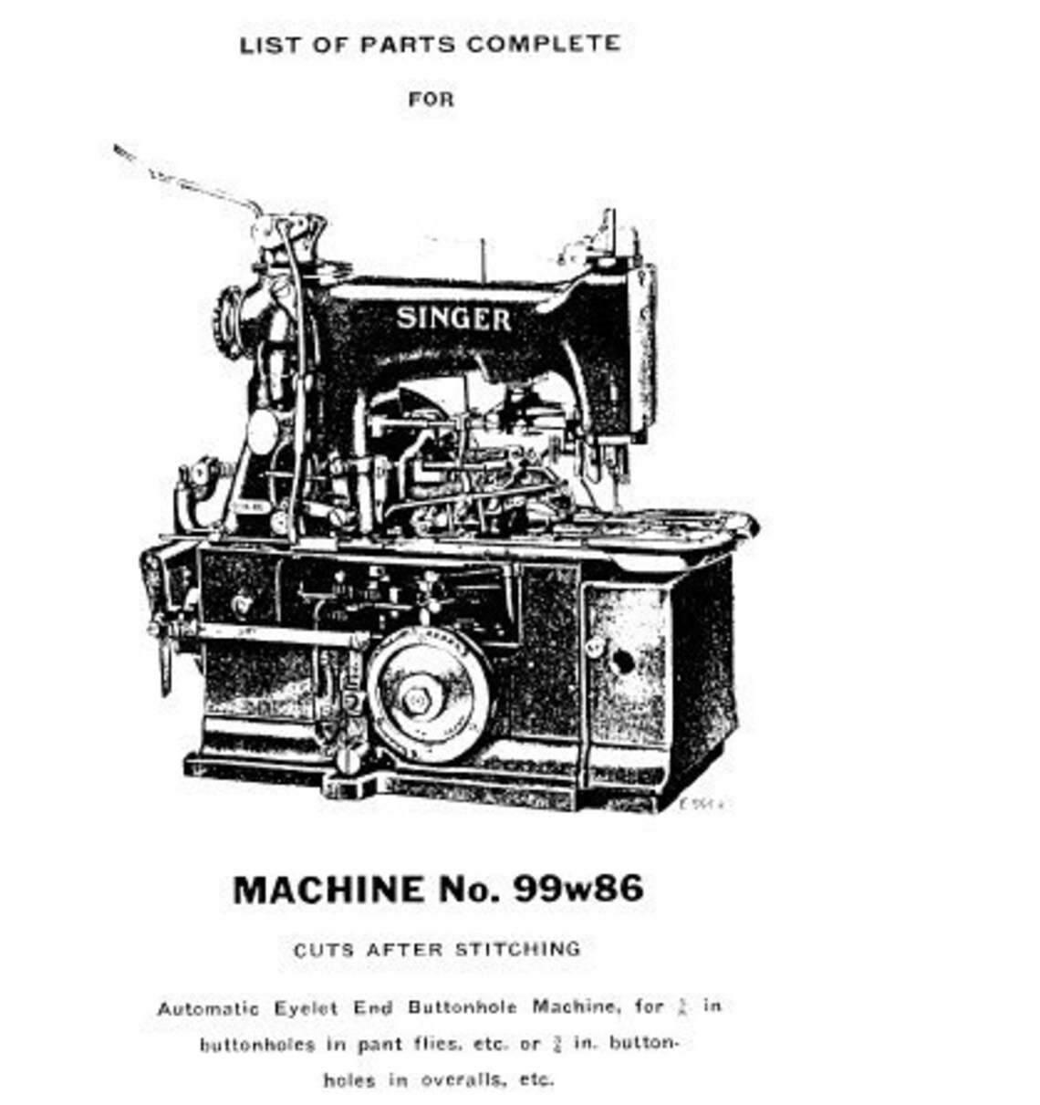 SINGER 99W86 99W88 List of Parts Complete Sewing Machine in ENGLISH - Etsy
