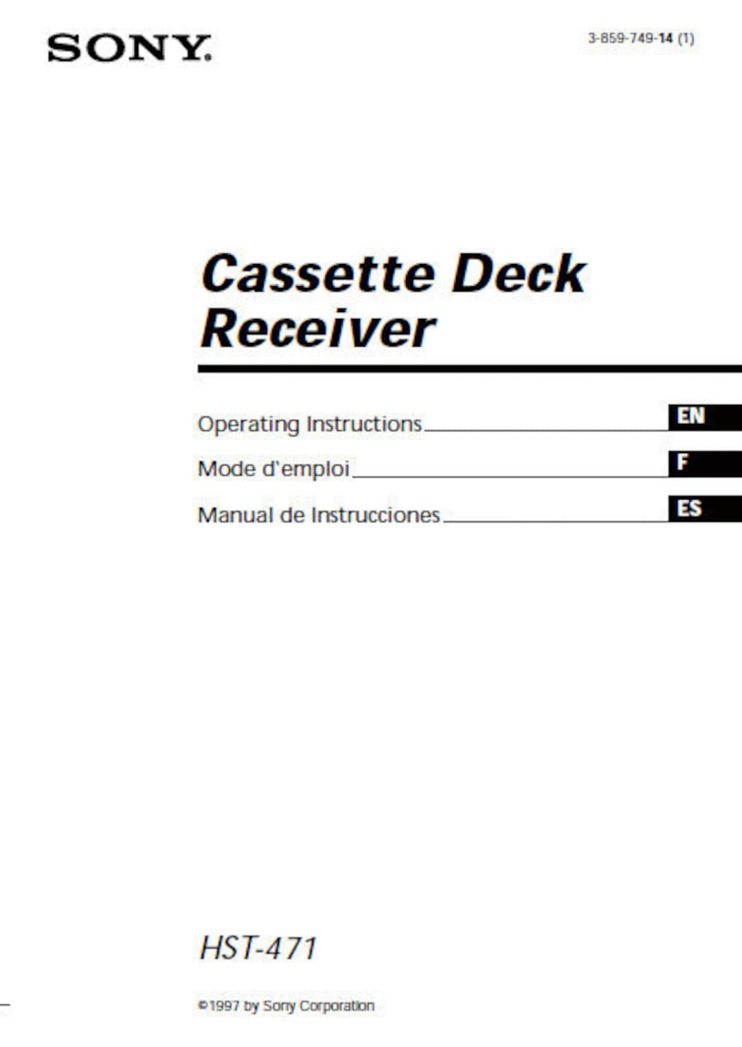 SONY HST-471 Cassette Deck Receiver Operating Instructions (english ...