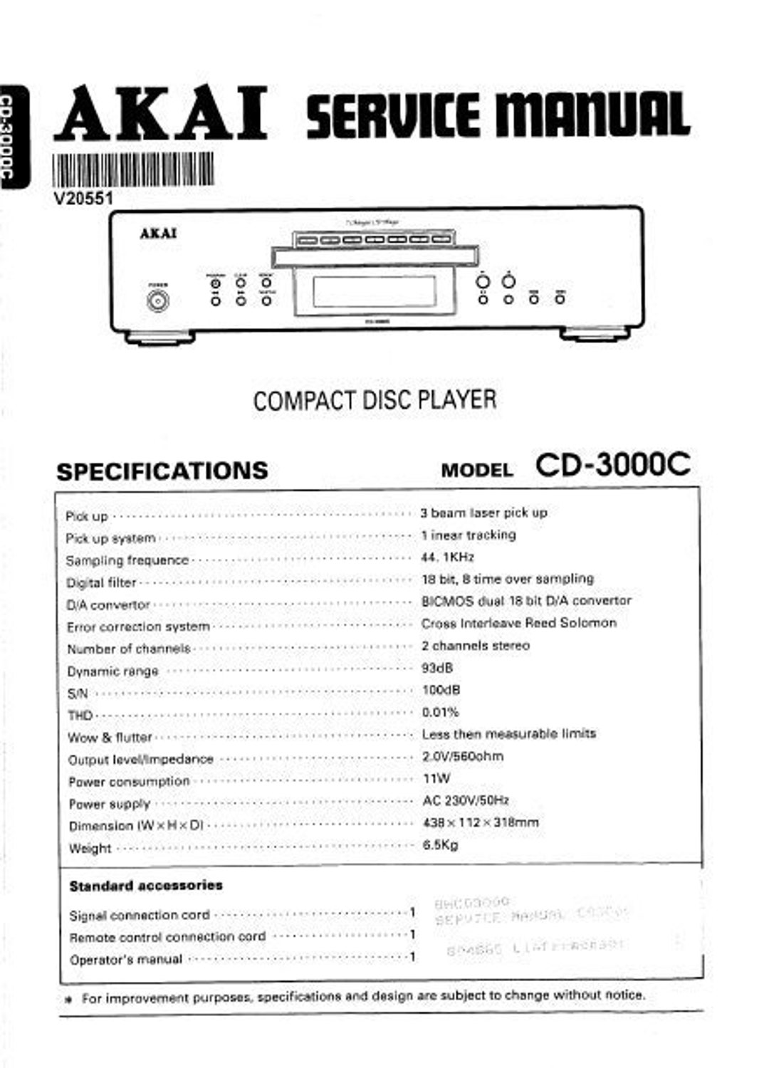 AKAI Cd-3000c Service Manual Cd Player in English. MORE MANUALS ...