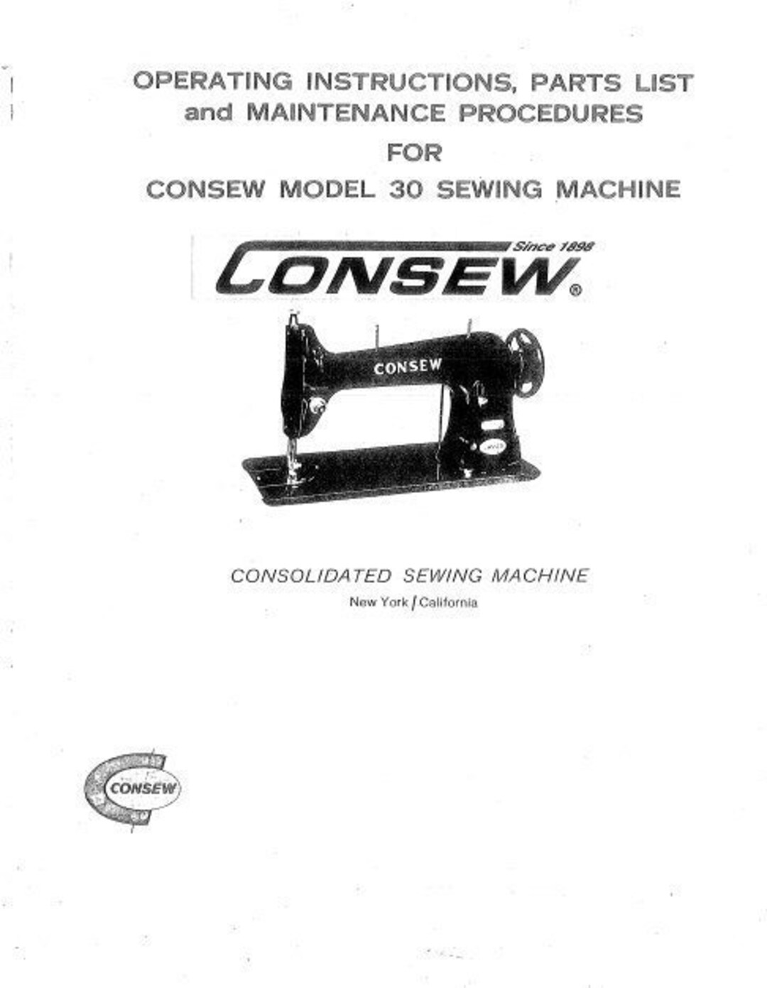 CONSEW Model 30 Operating Instructions Sewing Machine in English. MORE ...