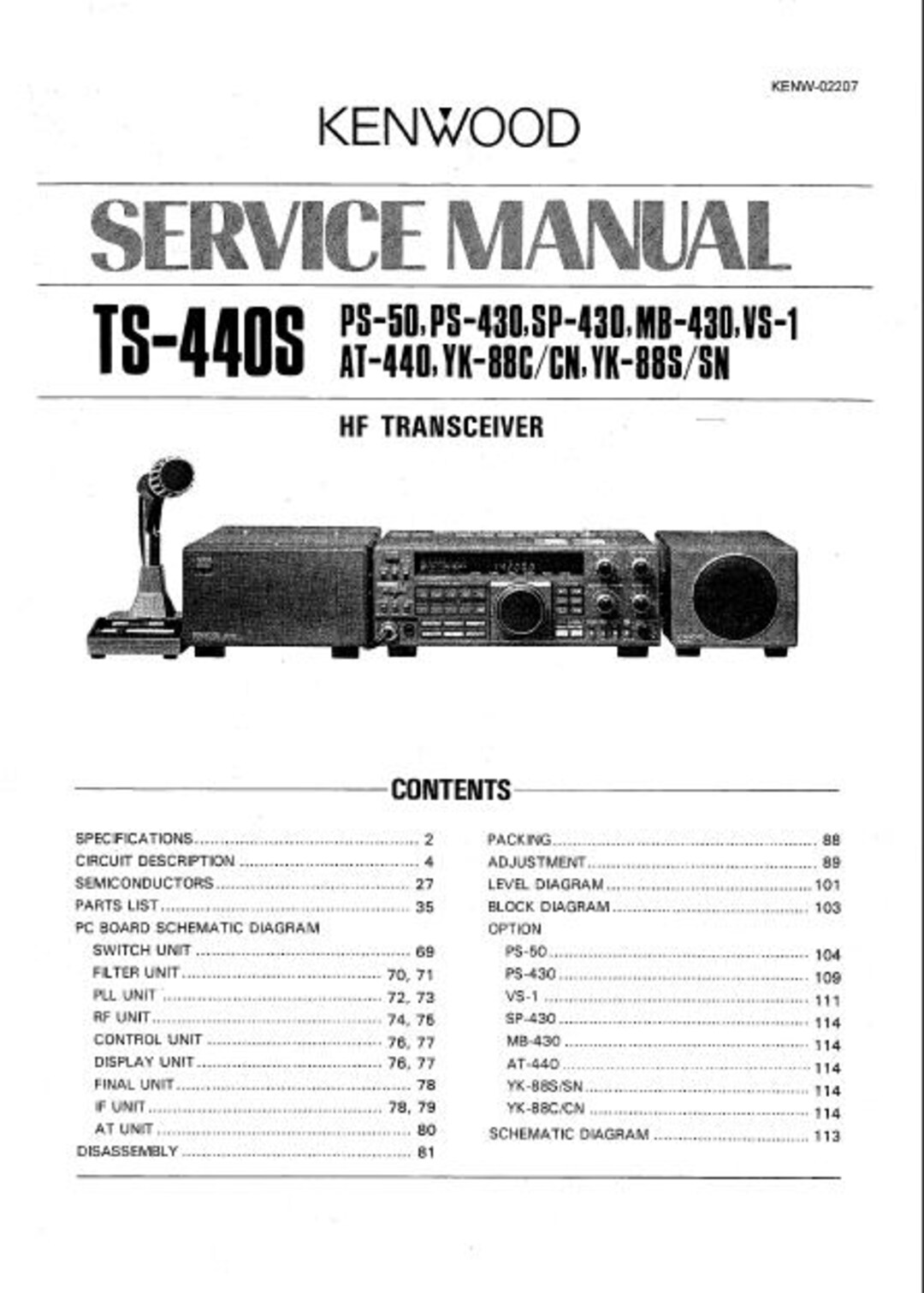 Kenwood TS-440S HF Transceiver Service Manual, Schematics (pdf Download ...