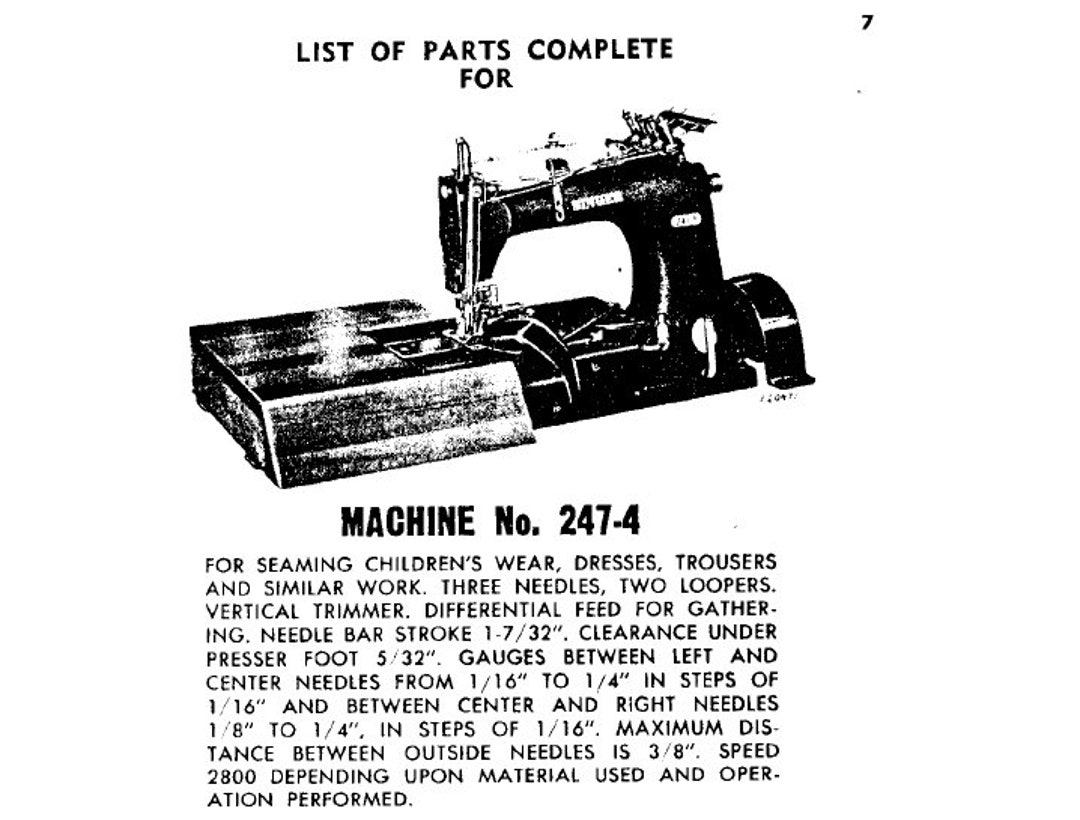 SINGER 247-4 247-5 List of Parts Complete Sewing Machine in ENGLISH - Etsy