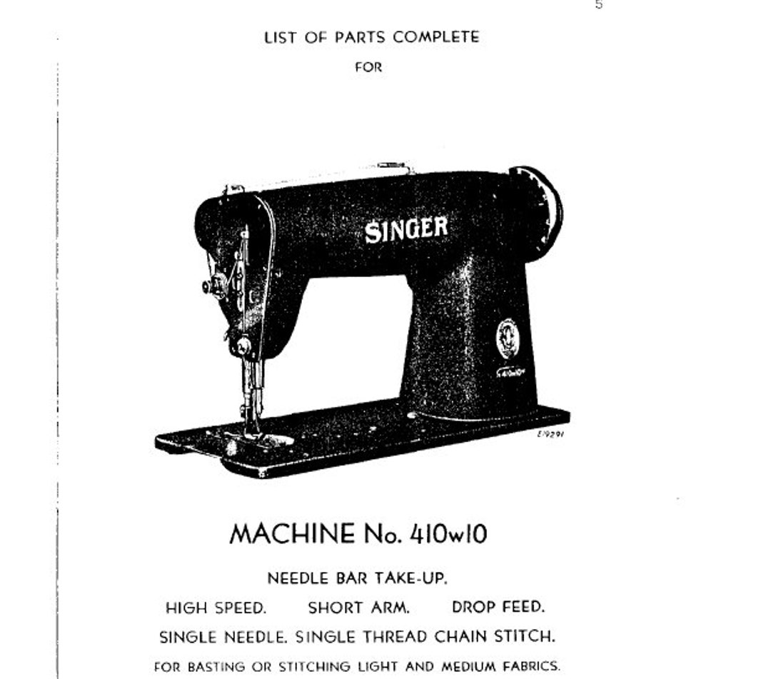 SINGER 410W10 List of Parts Complete Sewing Machine in ENGLISH - Etsy