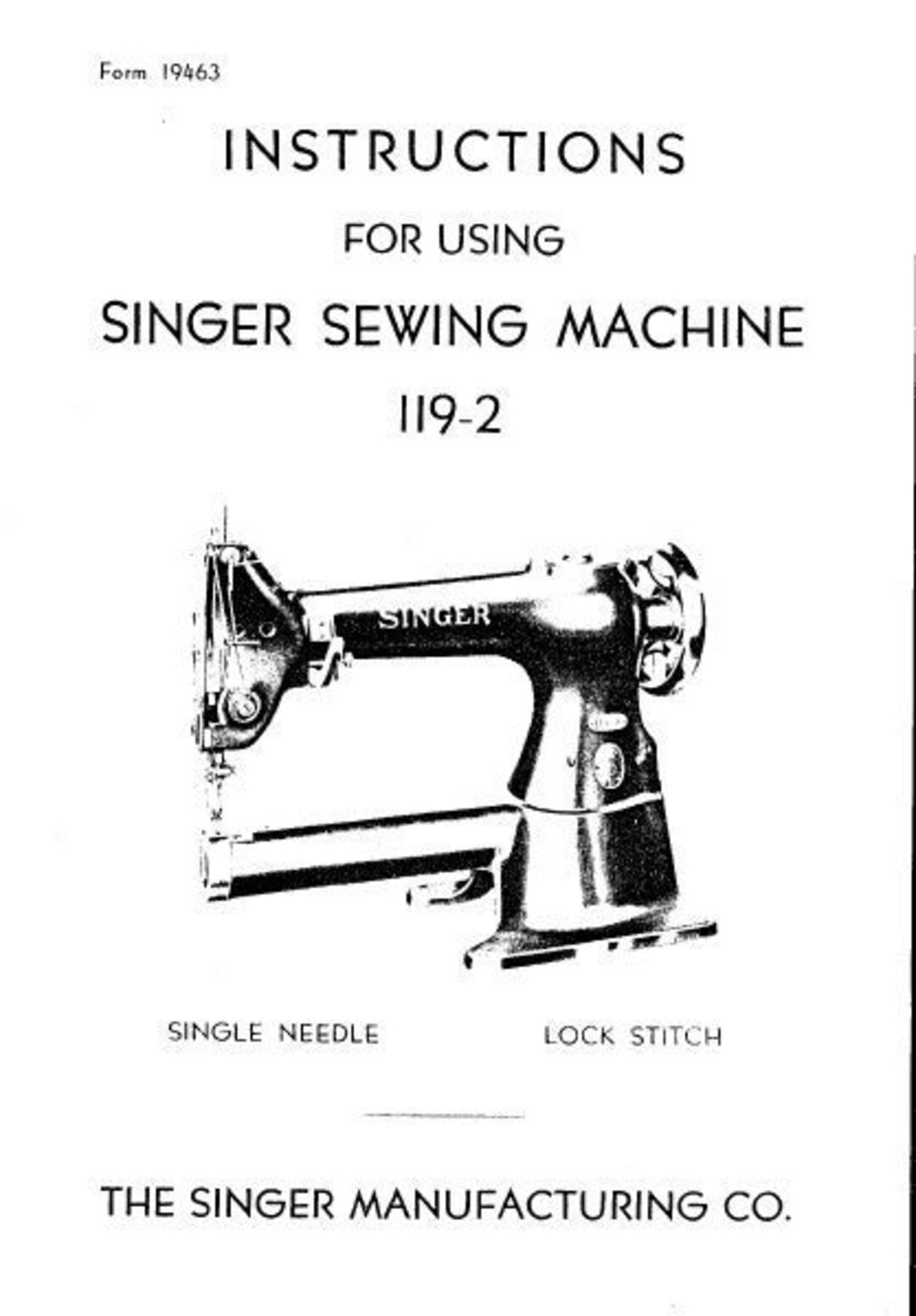 SINGER 119-2 Instructions Sewing Machine in English. MORE MANUALS ...