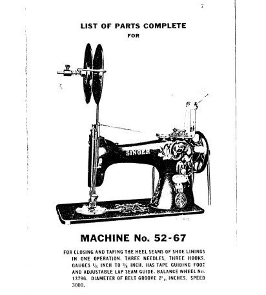 SINGER 52-67 List of Parts Complete Sewing Machine in ENGLISH - Etsy