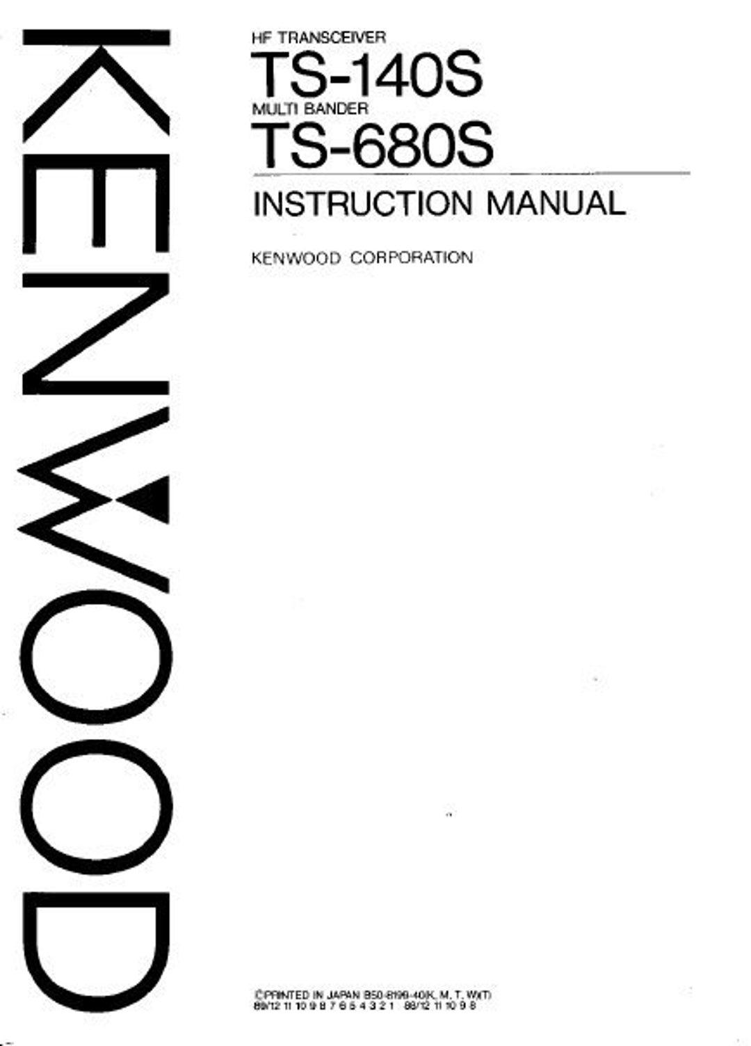KENWOOD Ts-140s Ts-680s Instruction Manual Hf Transceiver Multi Bander in English. Pdf Download ...