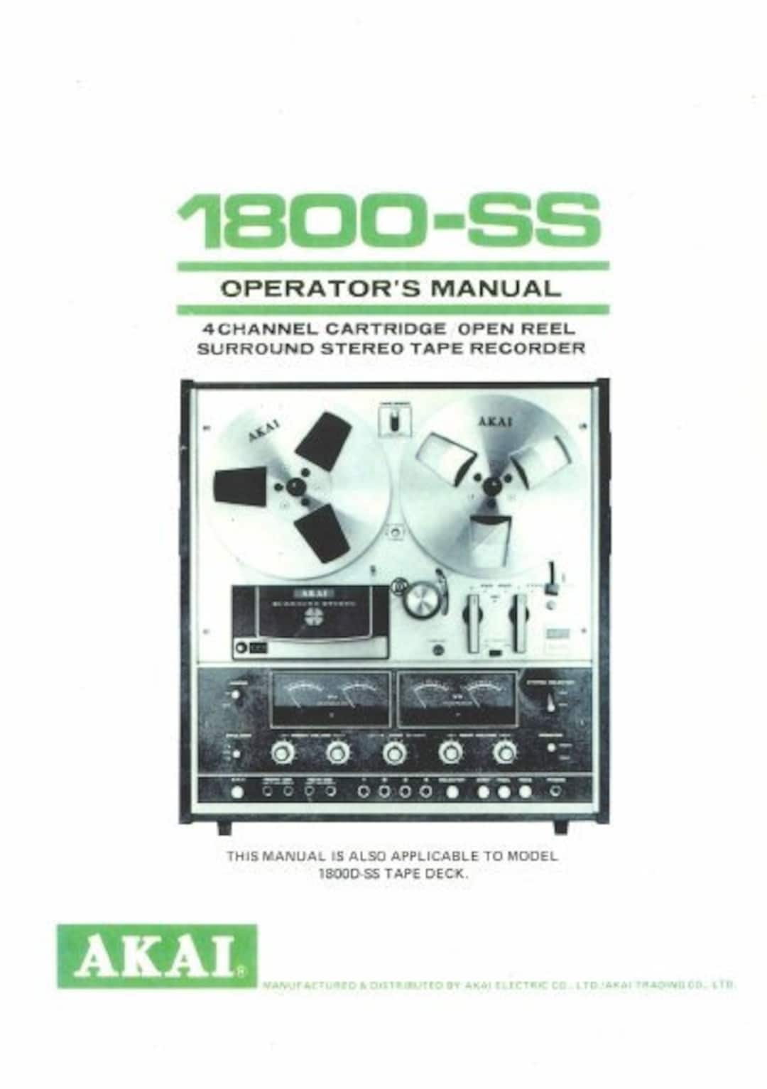 AKAI 1800-SS Tape Recorder Operator's Manual 24 Pages English PDF ...