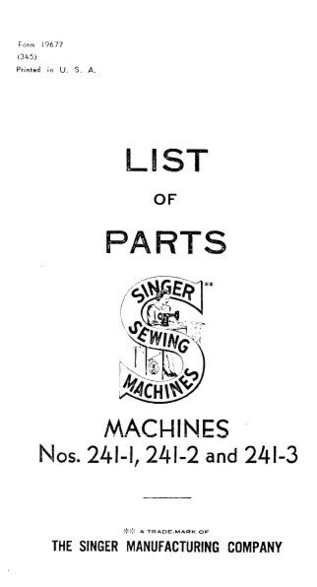 Singer 241-1, 241-2, 241-3 Sewing Machine Parts List (english) - Etsy
