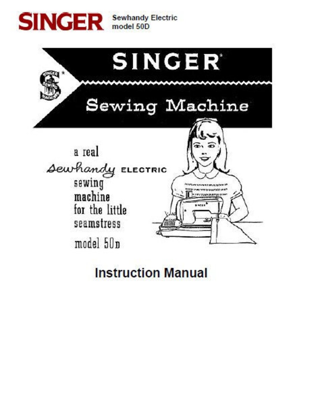 Singer 50D Sewhandy Electric Sewing Machine Instruction Manual 13 Pages ...