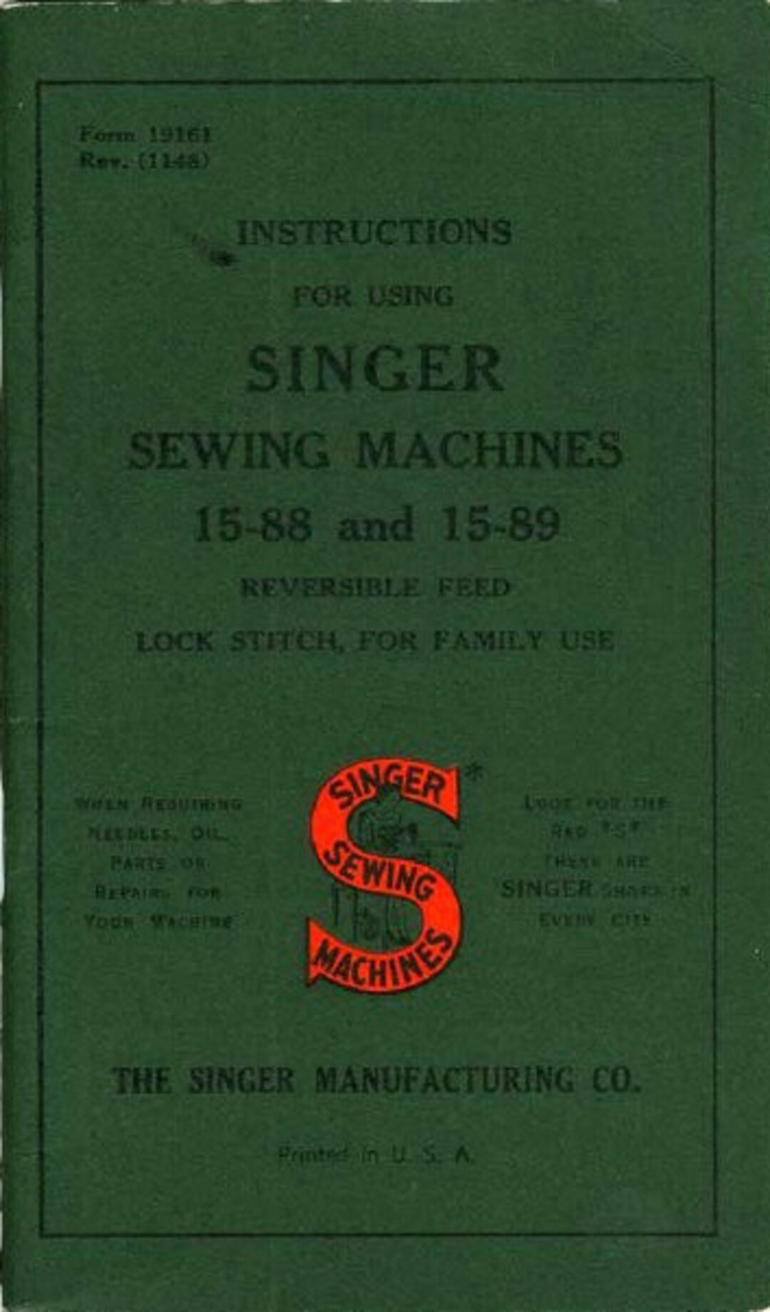 Singer 15-88 15-89 Sewing Machine Instructions (PDF Download) - Etsy