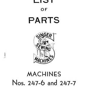 SINGER 247-6 247-7 List of Parts Sewing Machine in ENGLISH - Etsy