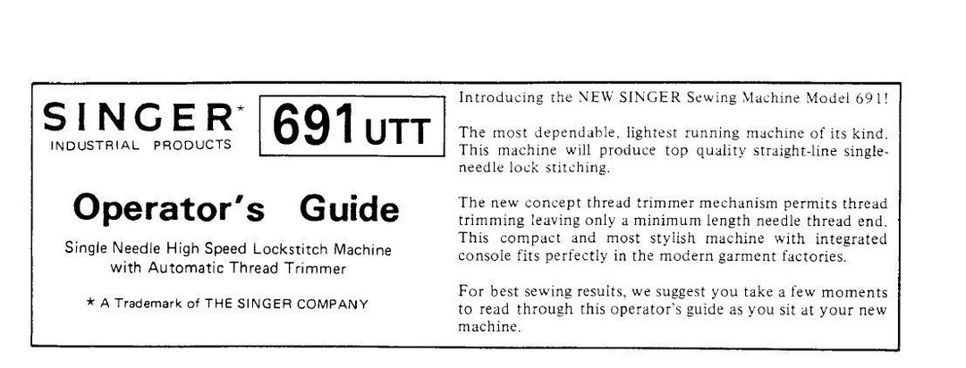 SINGER 691UTT Operators Guide Sewing Machine in English MORE MANUALS ...
