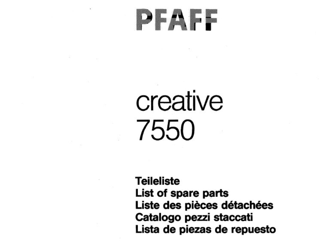 PFAFF 7550 Creative List of Spare Parts Sewing Machine ENGLISH and ...