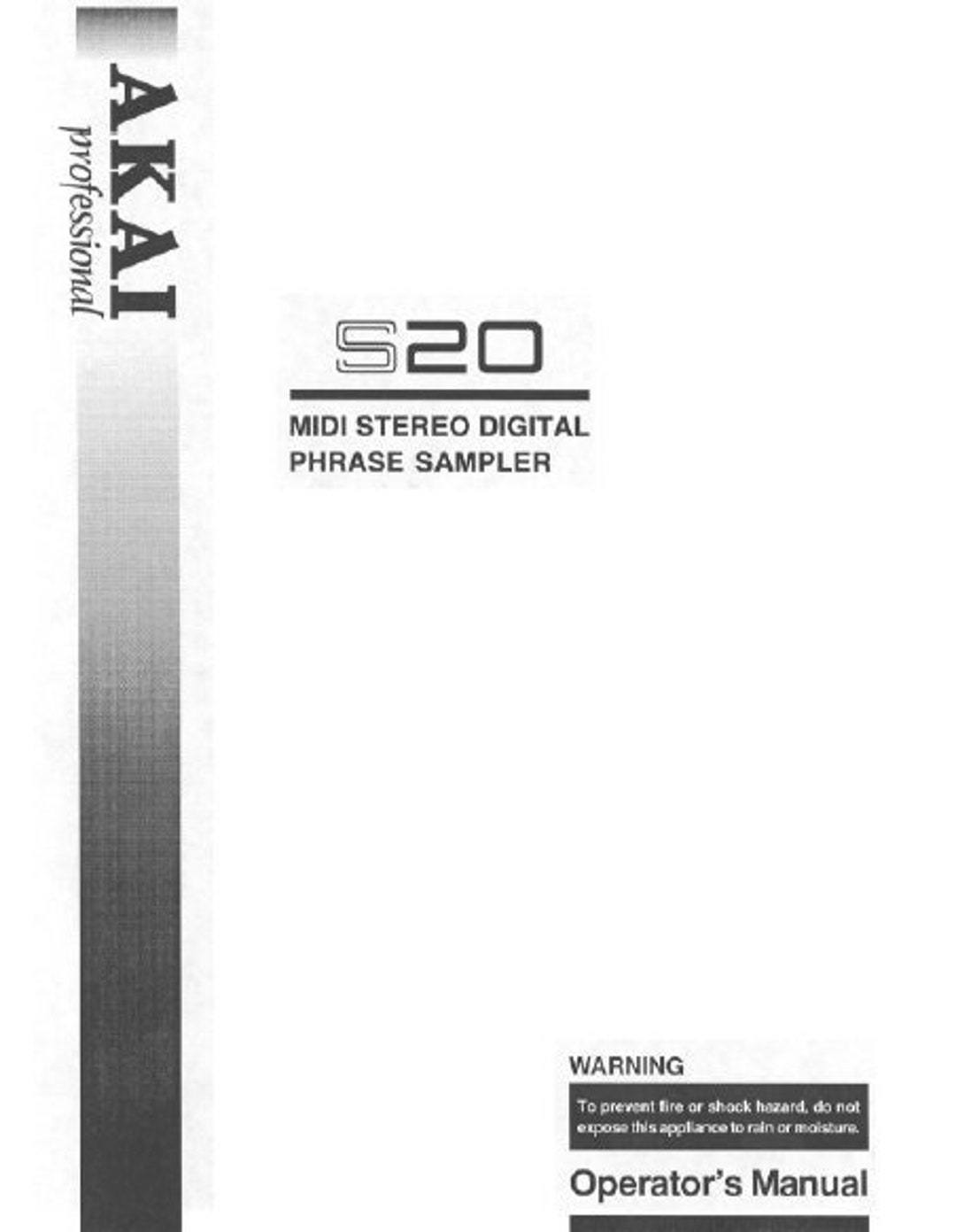 AKAI S20 Operators Manual Midi Stereo Digital Phrase Sampler in English ...