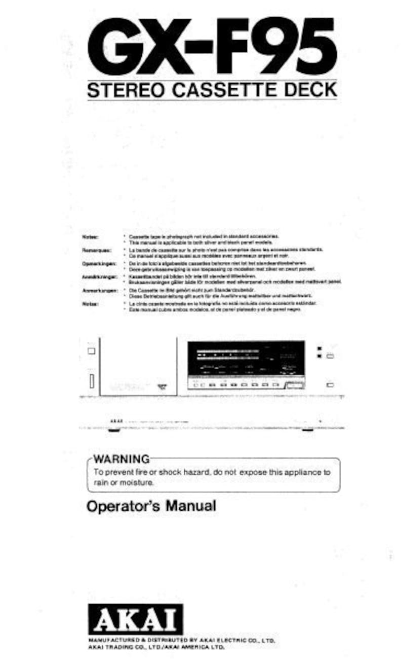 AKAI GX-F95 Stereo Cassette Deck Operators Manual (PDF Download) - Etsy