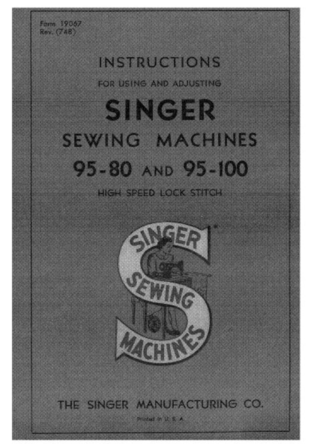 SINGER 95-80 95-100 Instruction Manual Sewing Machine in ENGLISH - Etsy
