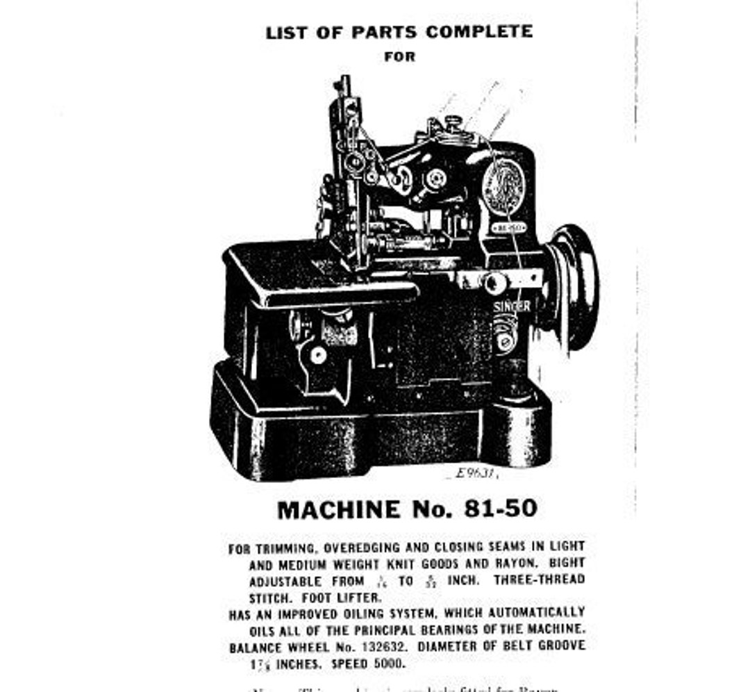 SINGER 81-50 81-52 List of Parts Complete Sewing Machine in ENGLISH - Etsy