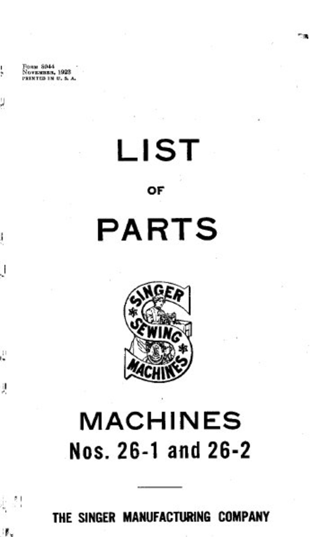 SINGER 26-1 26-2 List of Parts Sewing Machine in ENGLISH - Etsy
