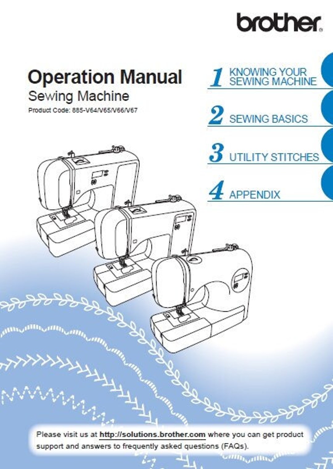 BROTHER 885-V64 885-V65 885-V66 885-V67 Operation Manual Sewing Machine ...