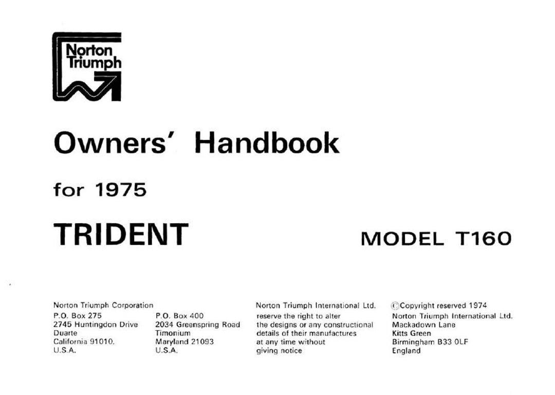 Triumph Trident T160 Motorcycle Owners Handbook (PDF Download) - Etsy