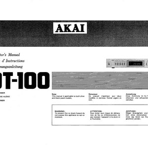 AKAI Dt-100 Operators Manual Notice D'instructions Bedienungsanleitung ...