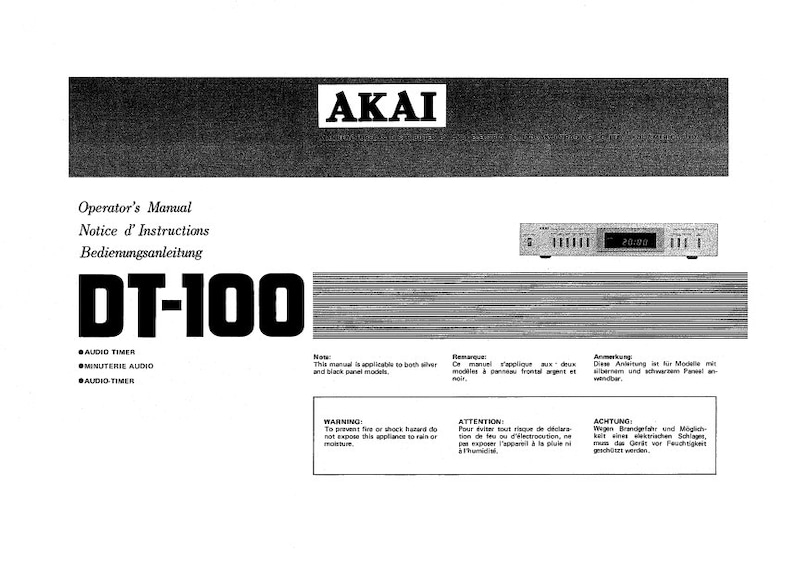 AKAI Dt-100 Operators Manual Notice D'instructions Bedienungsanleitung ...