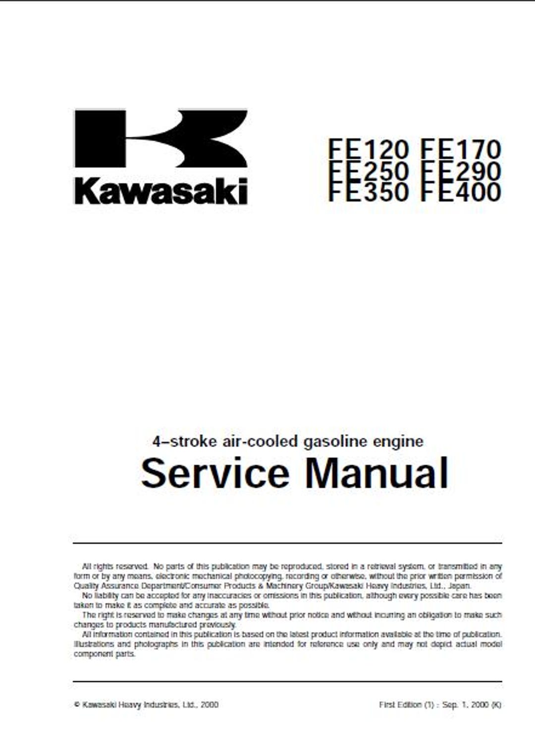Kawasaki 4-stroke Engine Service Manual: FE120-FE400 (PDF Download) - Etsy