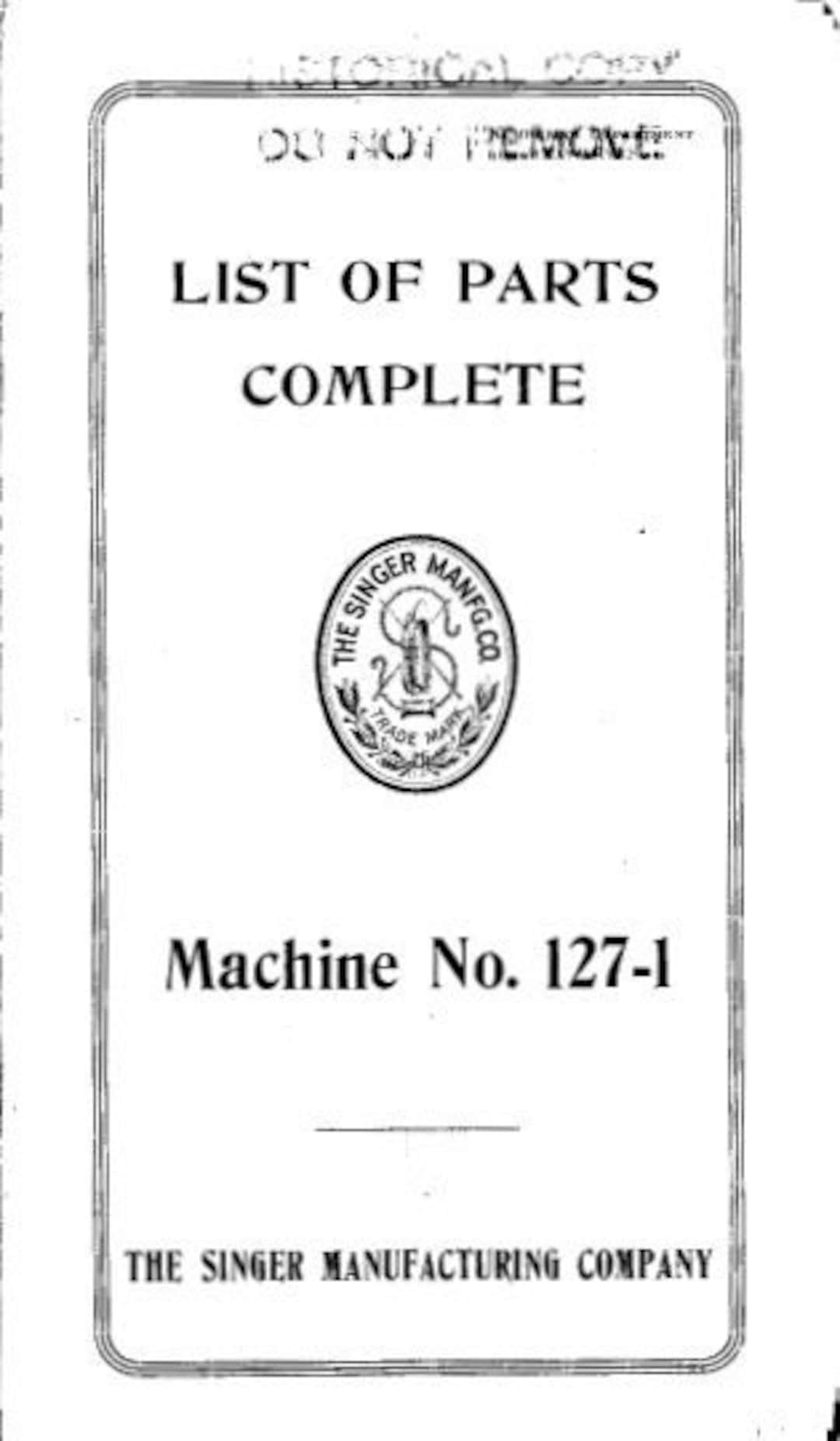 SINGER 127-1 List of Parts Sewing Machine in ENGLISH - Etsy