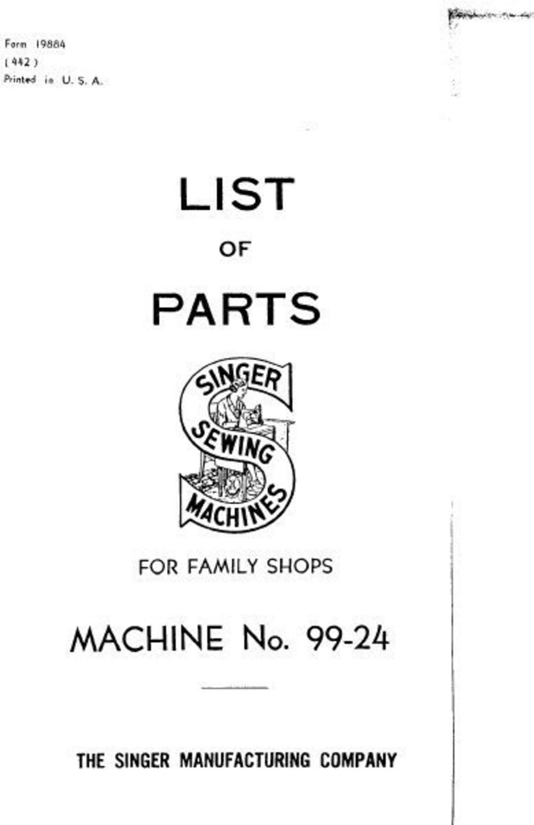 SINGER 99-24 List of Parts Sewing Machine in ENGLISH - Etsy