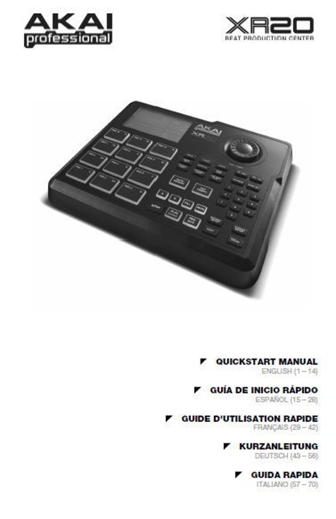 AKAI XR20 QUICKSTART MANUAL Beat Production Center English Espanol Francais Deutsch Italiano - Etsy