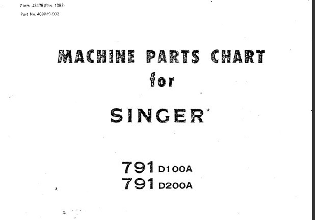 SINGER 791D100A 791D200A Machine Parts Chart Sewing Machine in ENGLISH ...