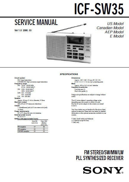 SONY ICF-SW35 Service Manual: FM Stereo Receiver (english) - Etsy