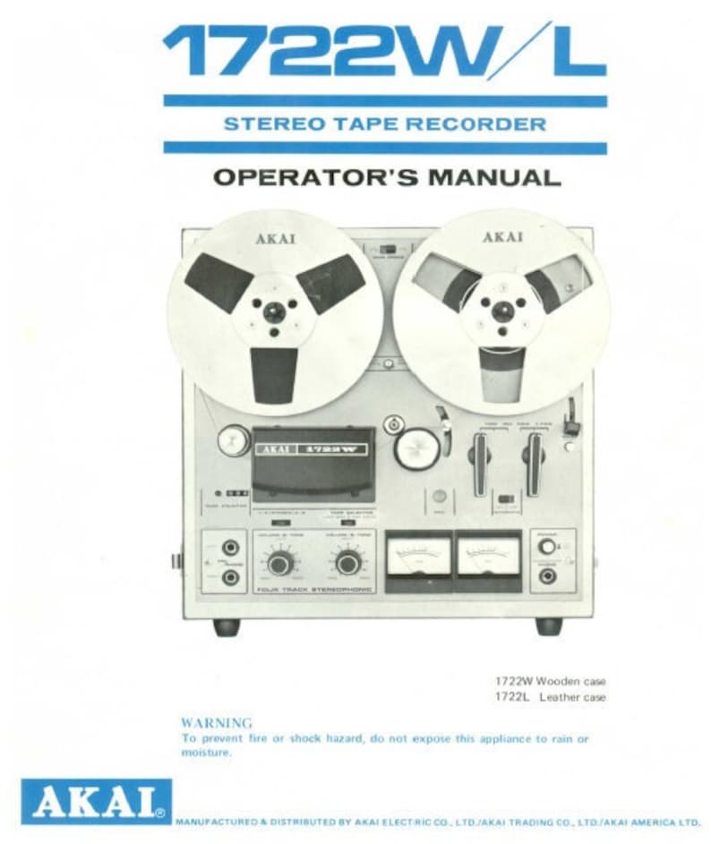 Akai 1722W/1722L Stereo Tape Recorder Operator's Manual 16 Pages ...