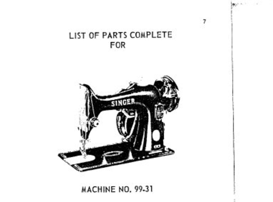 SINGER 99-31 List of Parts Complete Sewing Machine in ENGLISH - Etsy