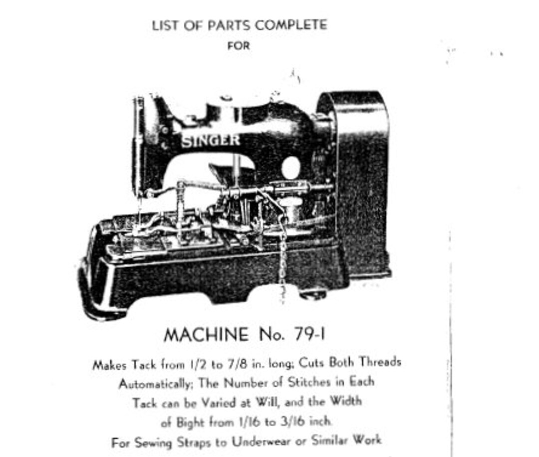 SINGER 79-1 List of Parts Complete Sewing Machine in ENGLISH - Etsy