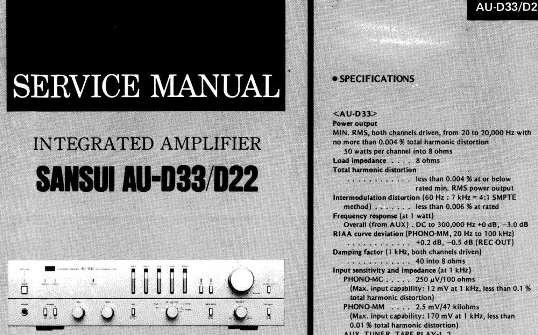 SANSUI Au-d33 Au-d22 Service Manual Integrated Amplifier in English ...