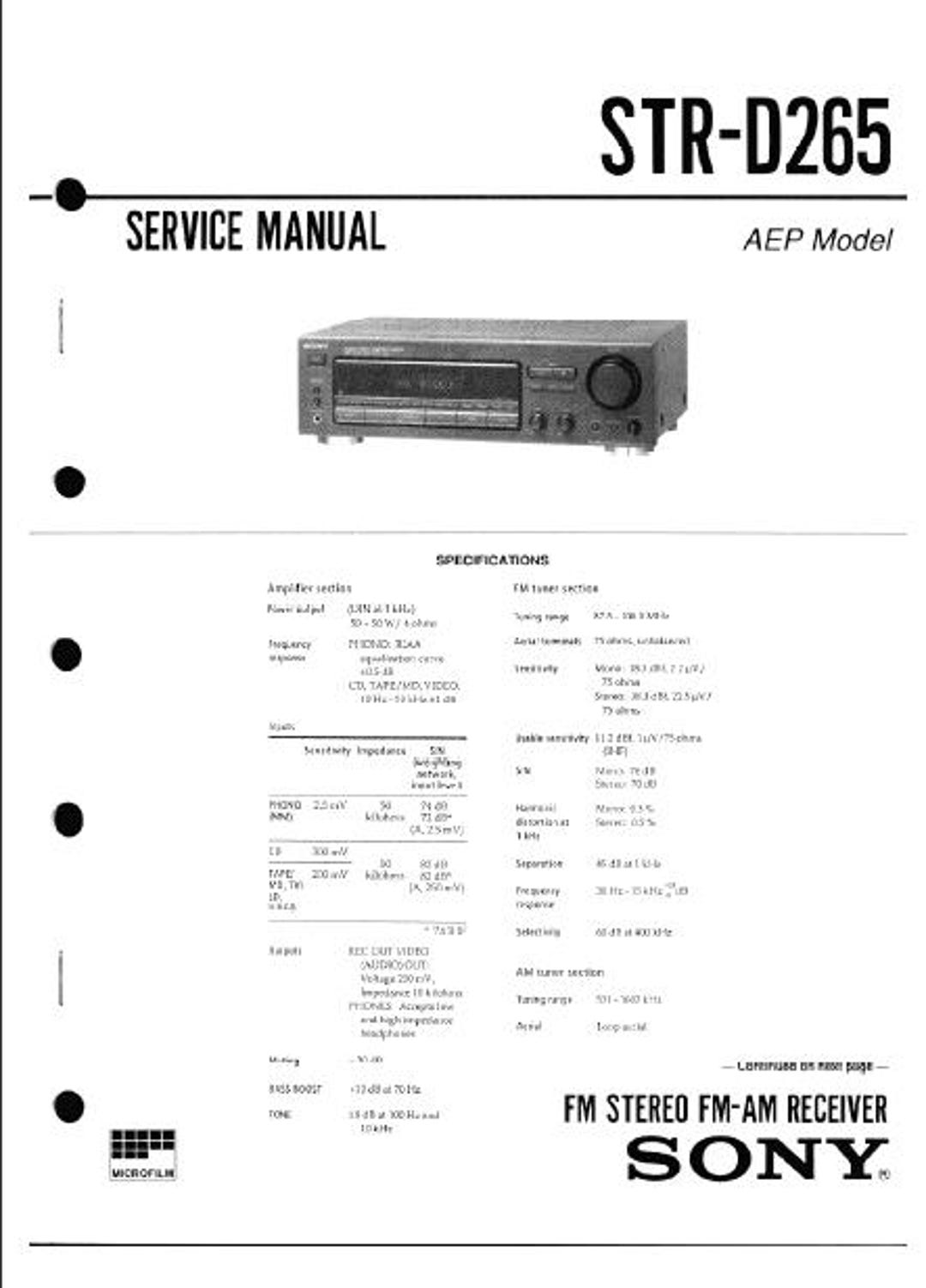 SONY STR-D265 Service Manual: FM Stereo Receiver (english) - Etsy