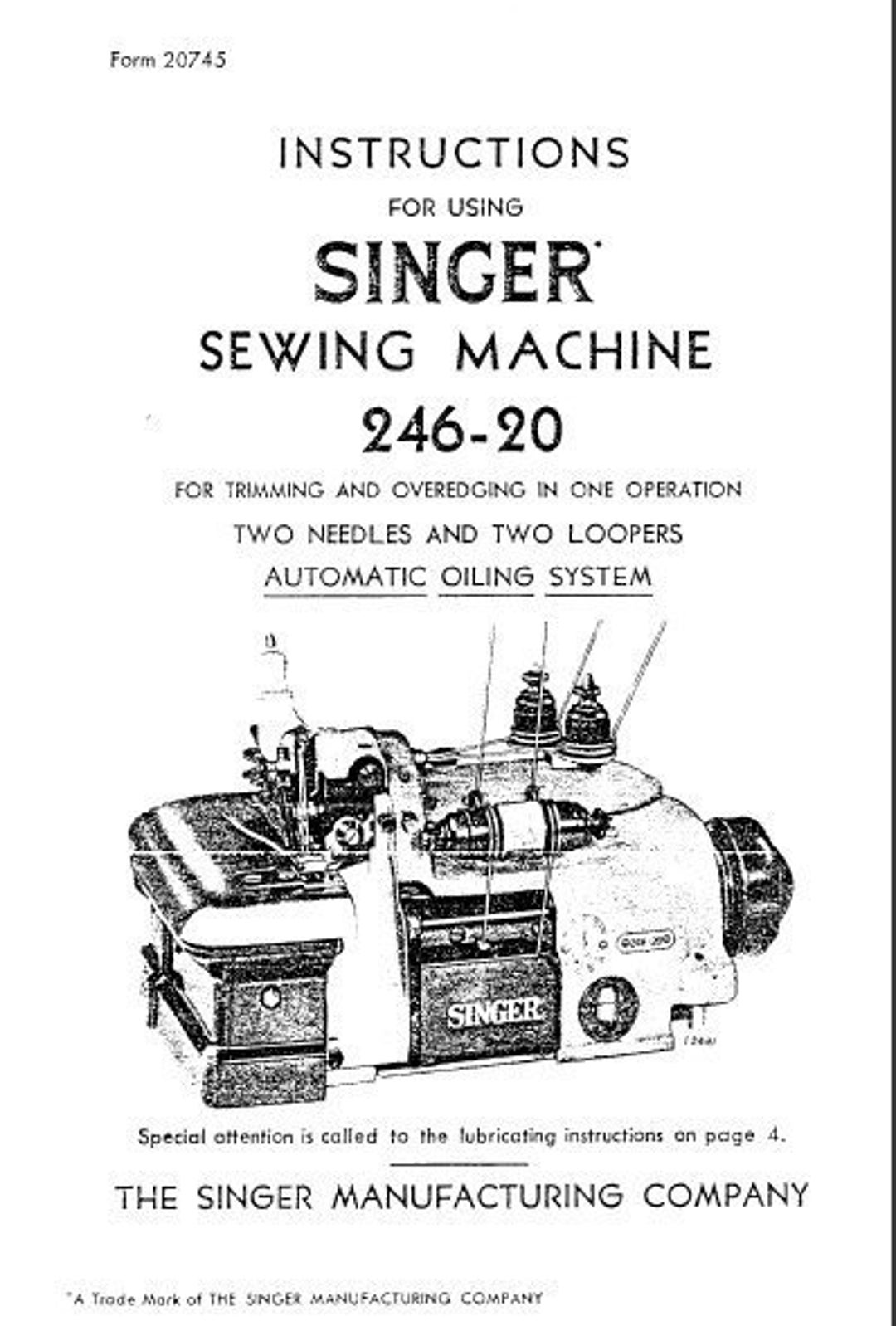 SINGER 246-20 Instructions Sewing Machine 7 Pages in English. Pdf ...