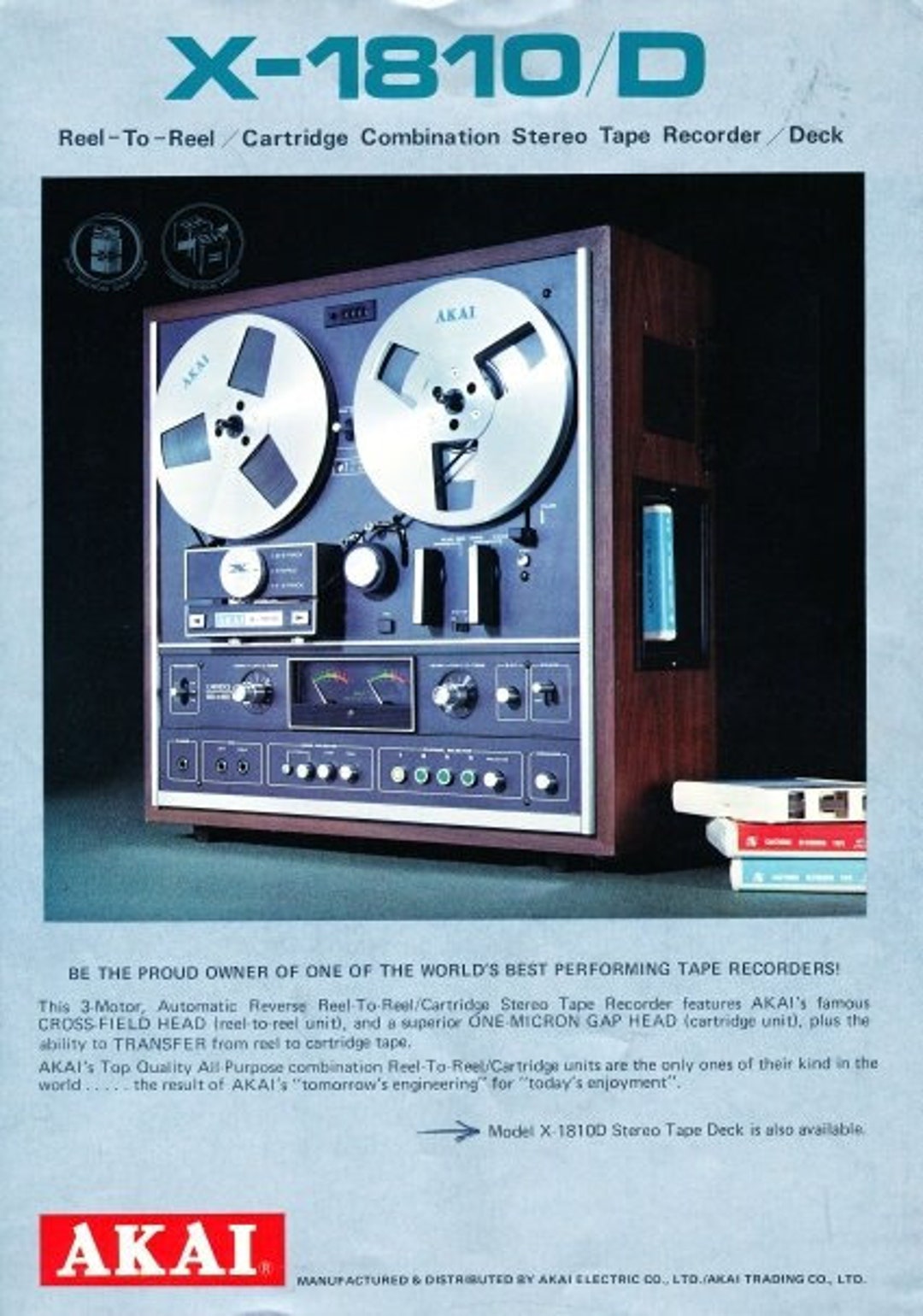 AKAI X-1810 X-1810D Catalog Reel to Reel /cartridge Combination Stereo ...