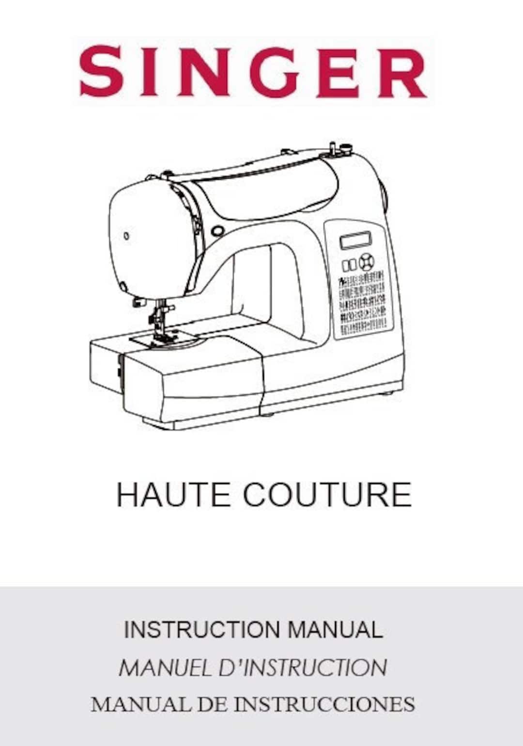SINGER HAUTE COUTURE Instruction Manual Sewing Machine English Francais ...