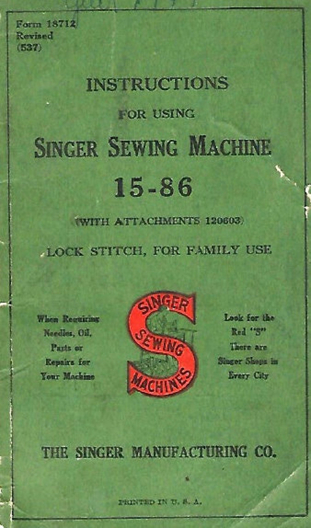 SINGER 15-86 Instructions Sewing Machine in English. MORE MANUALS ...