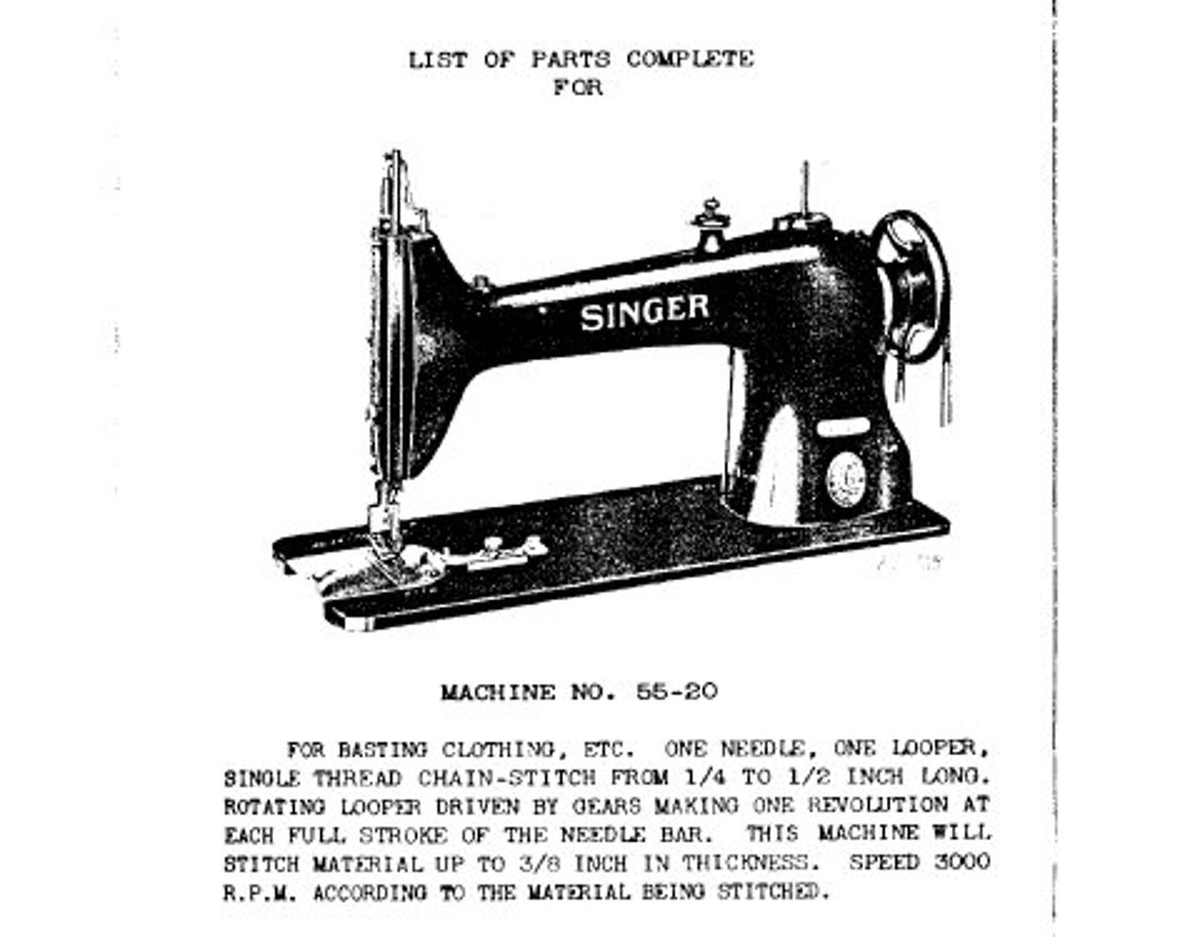 SINGER 55-20 List of Parts Complete Sewing Machine in ENGLISH - Etsy