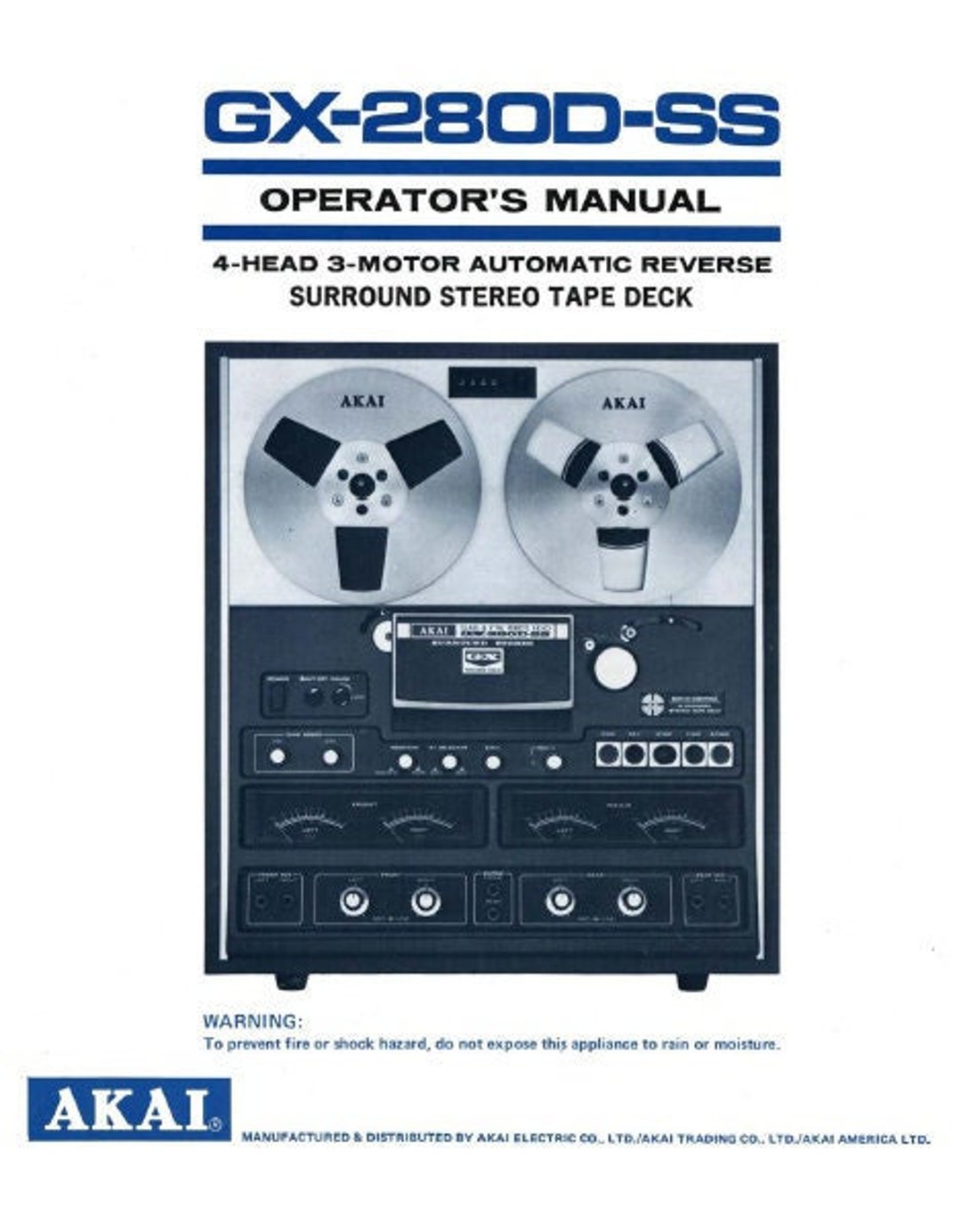 AKAI GX-280D-SS Tape Deck Operator's Manual (pdf Download) - Etsy