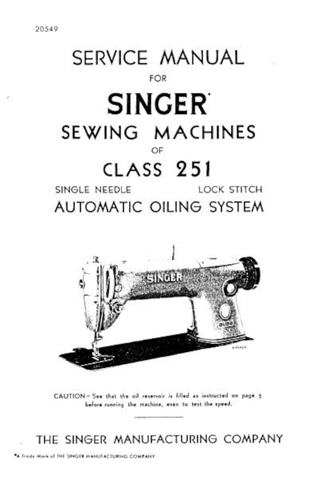 SINGER 251-1 251-2 251-3 Service Manual Sewing Machines in English ...