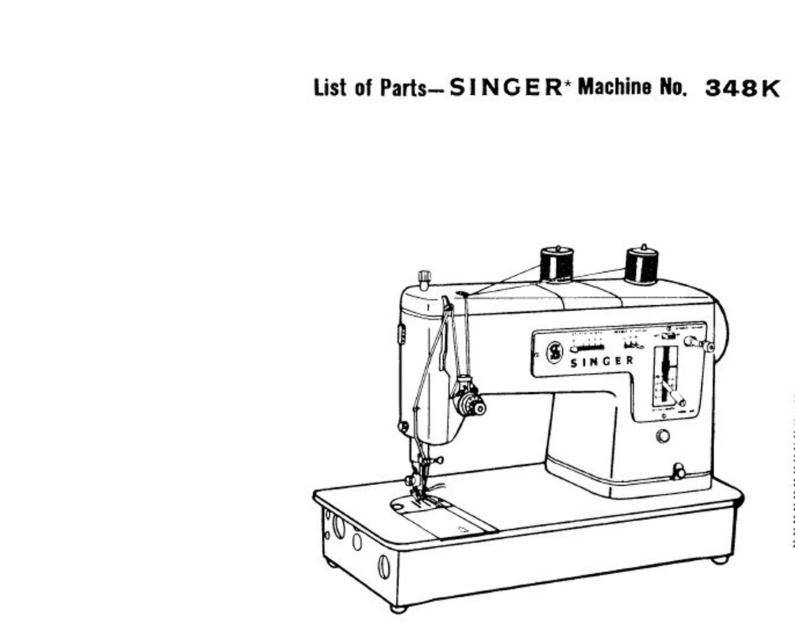 SINGER 348K List of Parts Sewing Machine in ENGLISH - Etsy