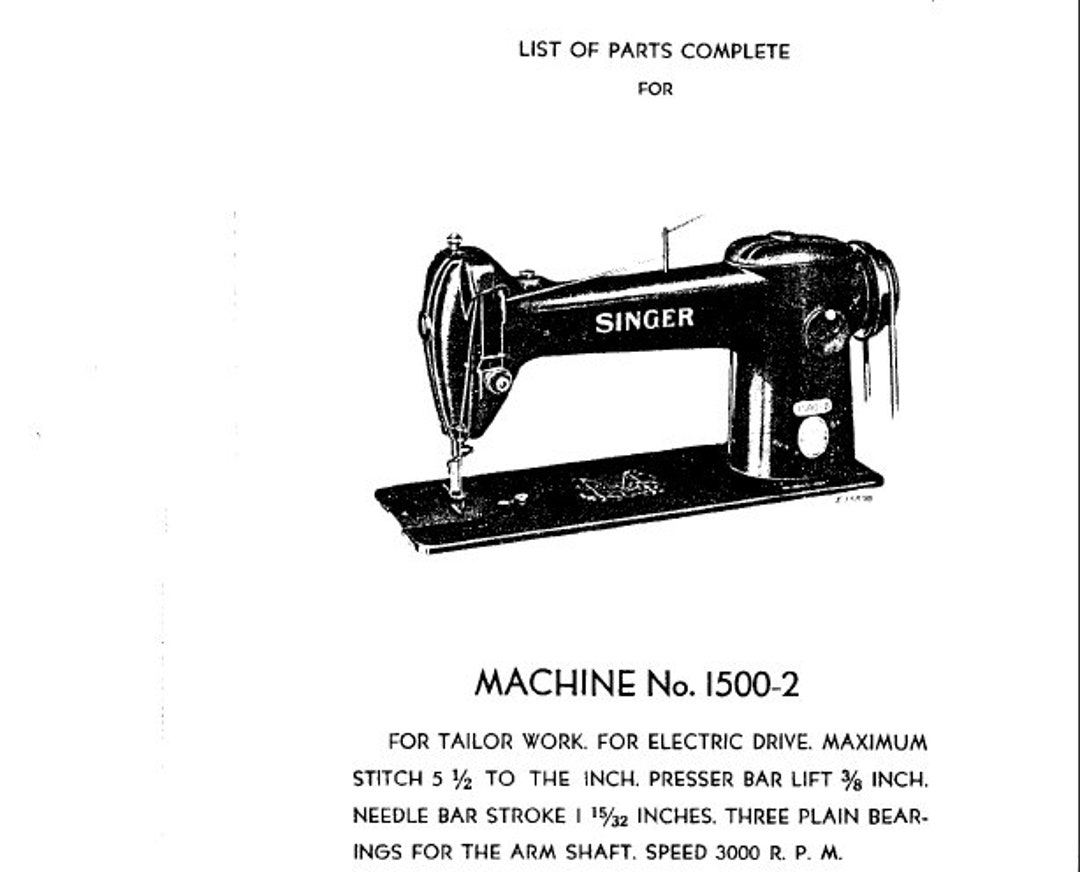 SINGER 1500-2 List of Parts Complete Sewing Machine in ENGLISH - Etsy