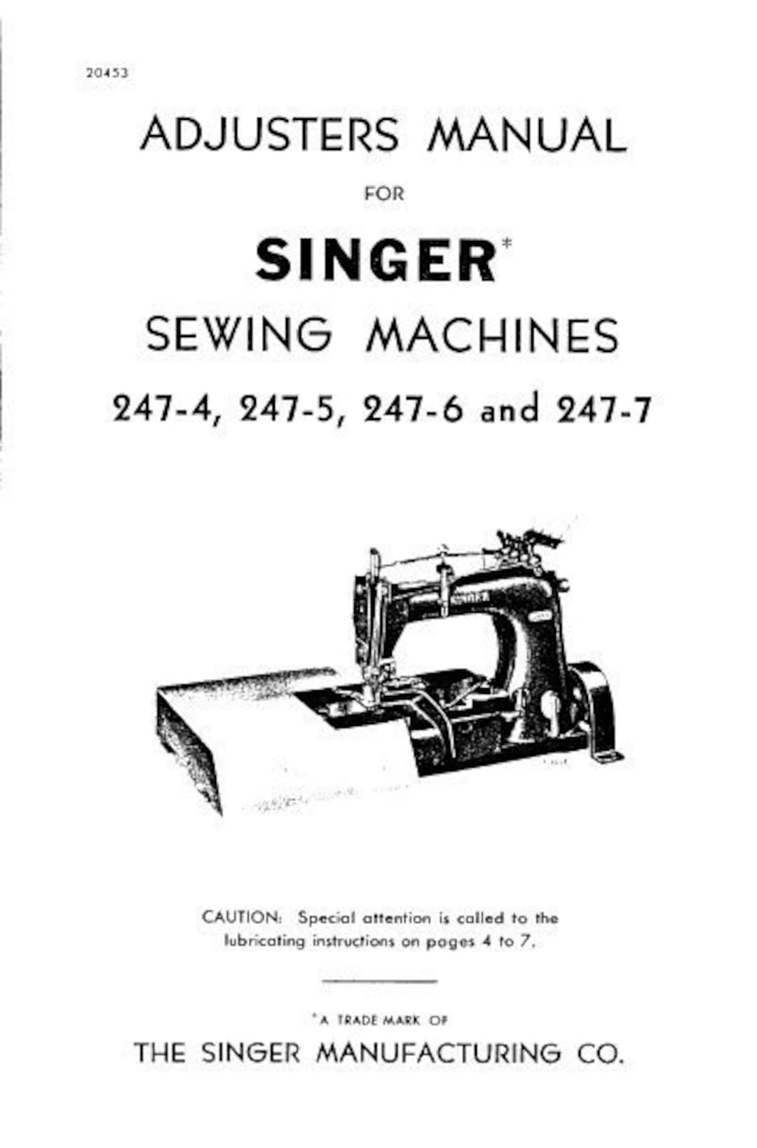 SINGER 247-4 247-5 247-6 247-7 Adjusters Manual Sewing Machine in ...