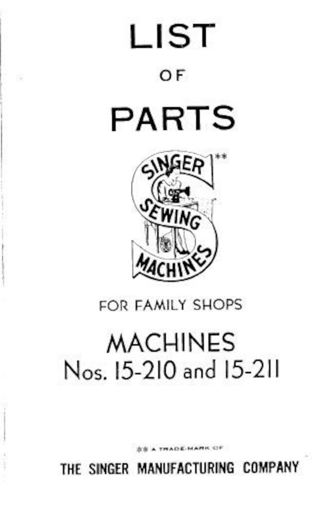SINGER 15-210 15-211 List of Parts Sewing Machine in ENGLISH - Etsy