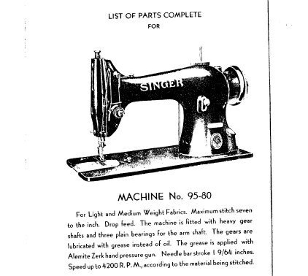SINGER 95-80 95-100 List of Parts Complete Sewing Machine in ENGLISH - Etsy