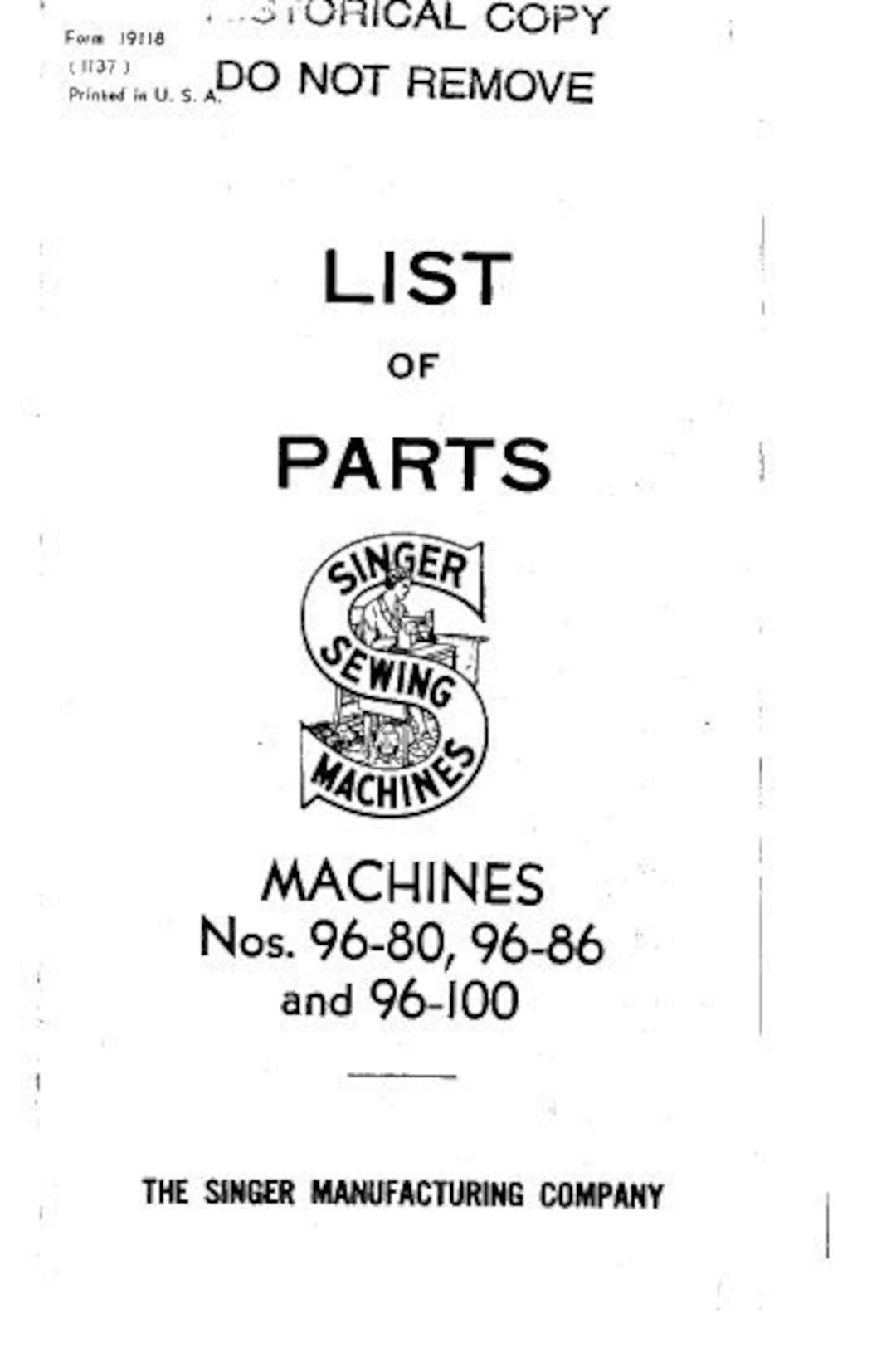 SINGER 96-80 96-86 96-100 List of Parts Sewing Machine in ENGLISH - Etsy